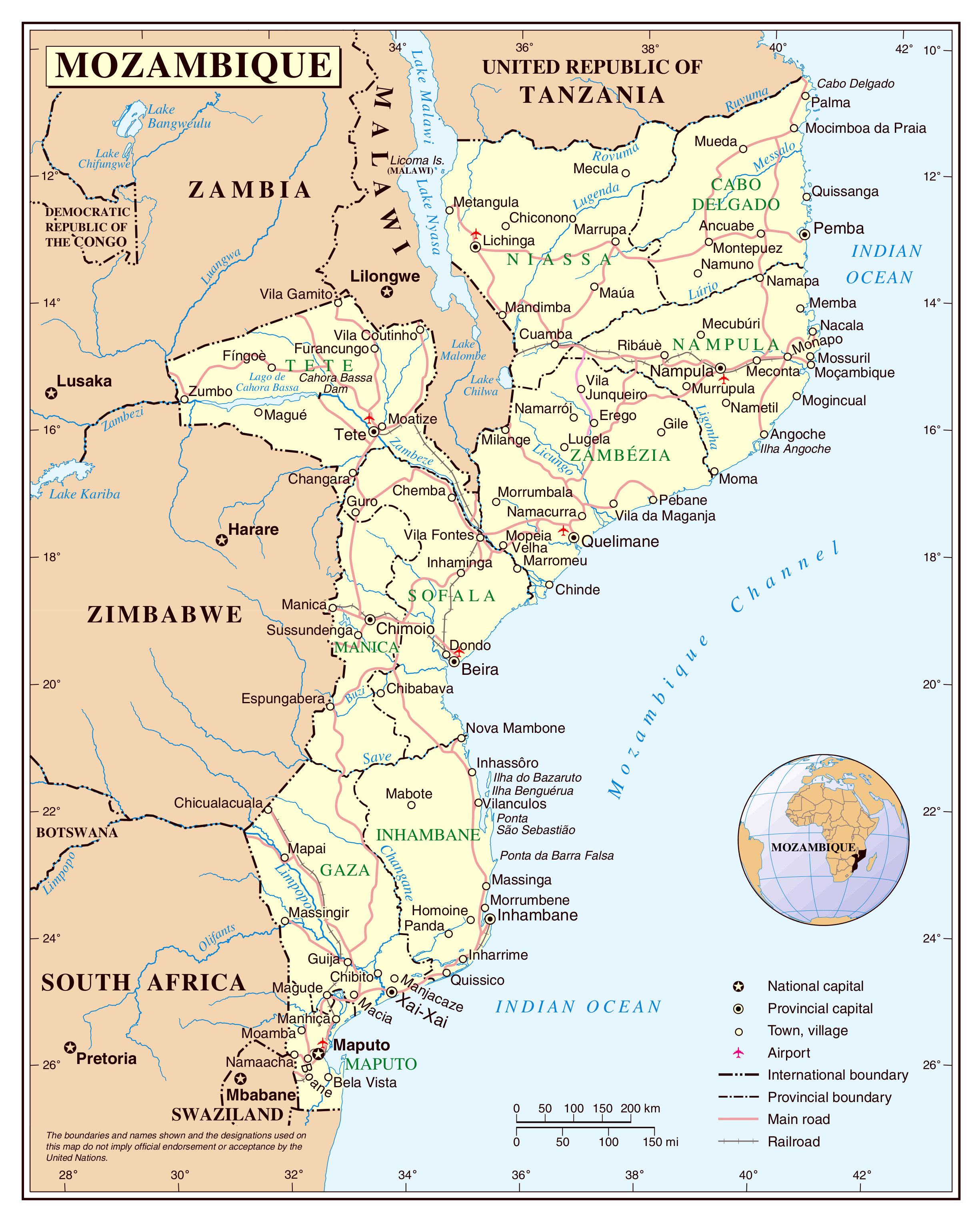 Large Detailed Political And Administrative Map Of Mozambique With Large Detailed Political And Administrative Map Of Mozambique With