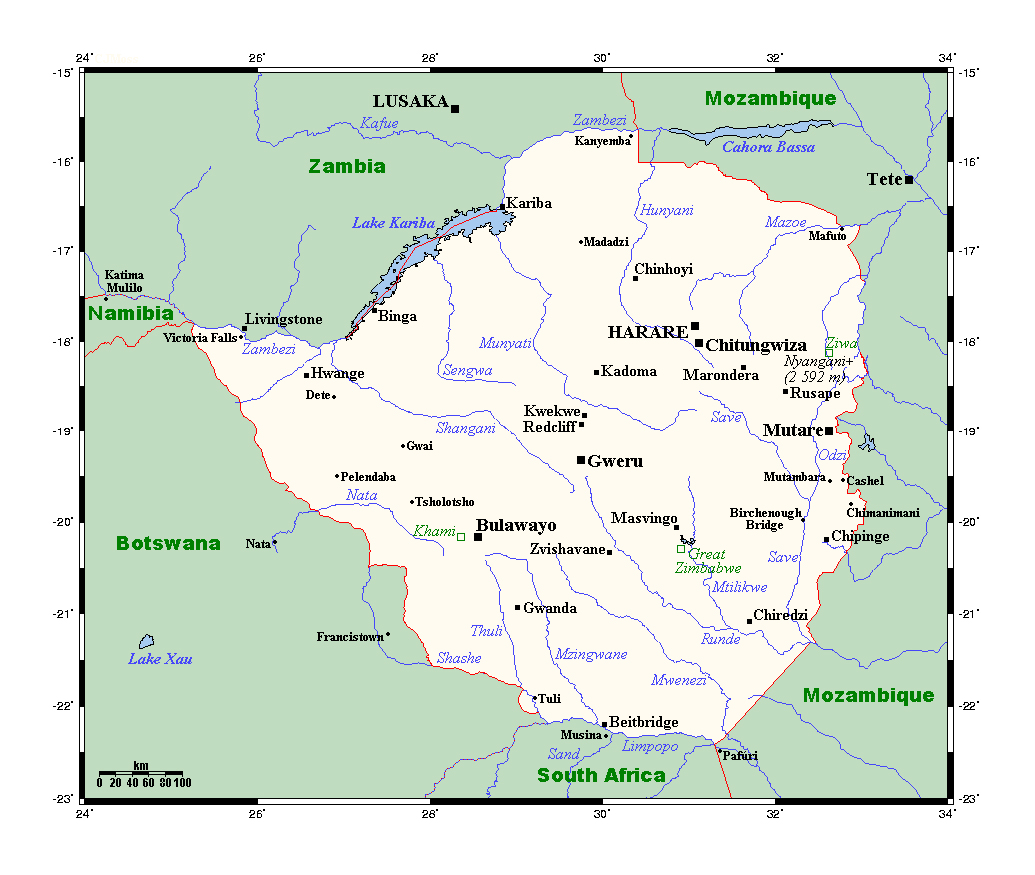 Detailed Map Of Zimbabwe With All Cities Zimbabwe Africa Mapsland