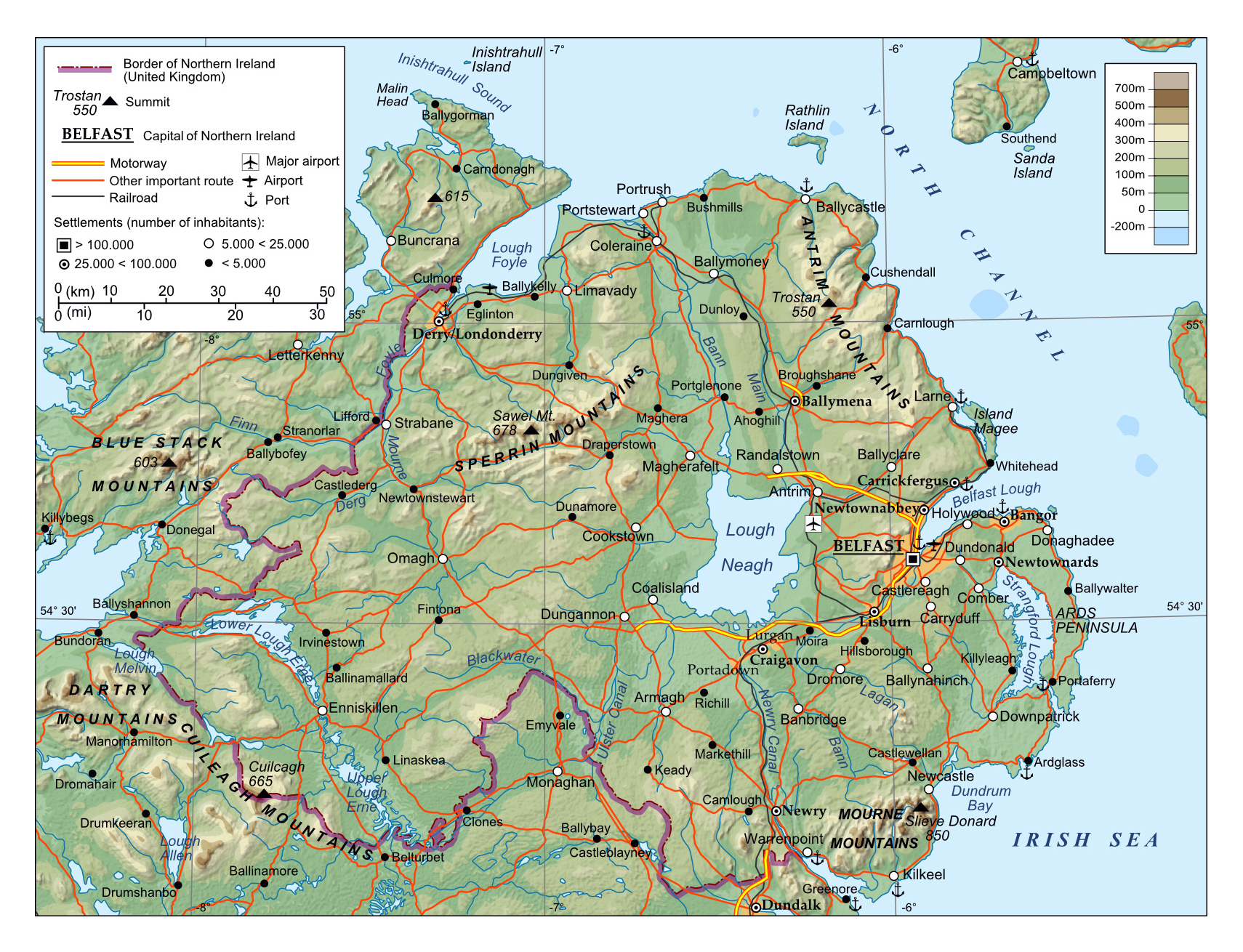 Large physical map of Northern Ireland | Ireland | Europe | Mapsland ... Large physical map of Northern Ireland | Ireland | Europe | Mapsland ...